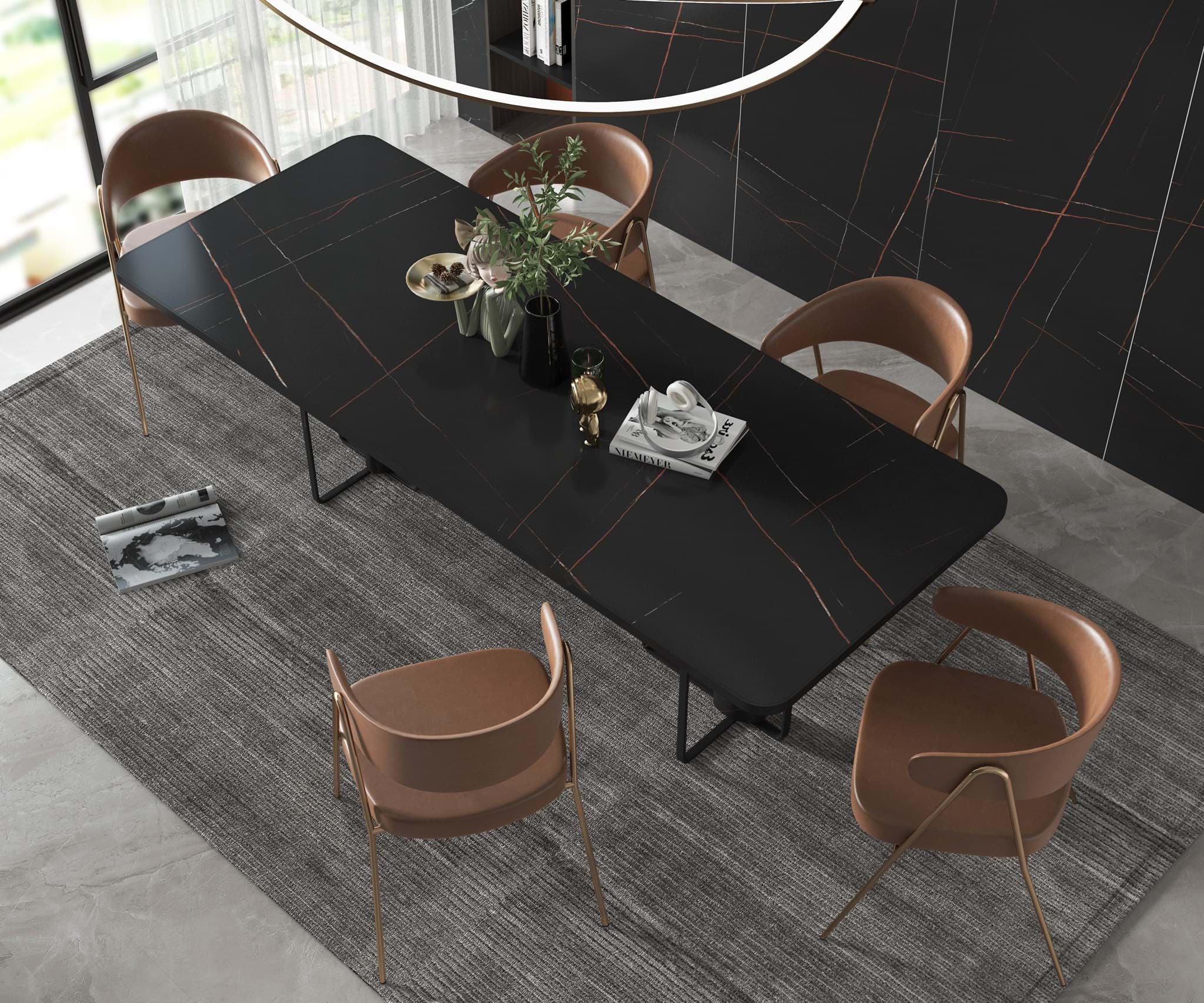 Lauren Black Sintered Stone Dining Table BS-JS-MS762615PB021Y-Bstone.com